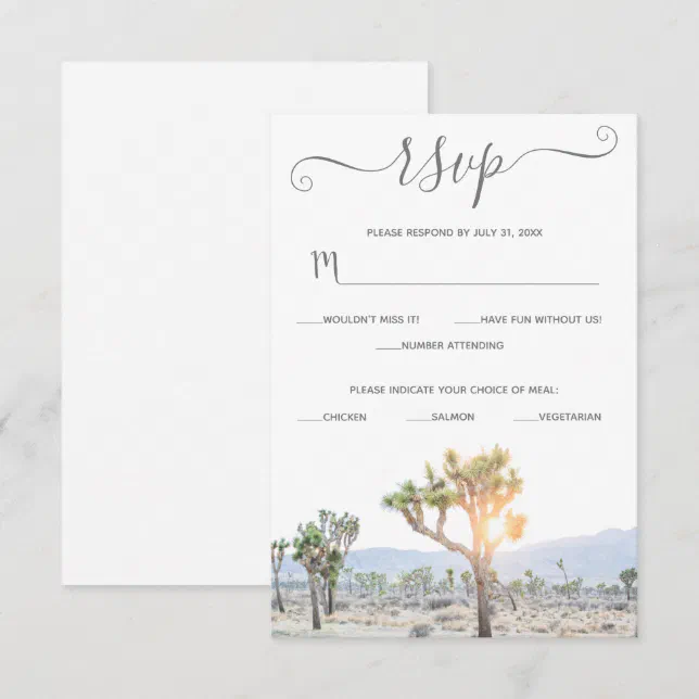 Elegant Boho Greenery Custom Joshua Tree Wedding RSVP Card | Zazzle
