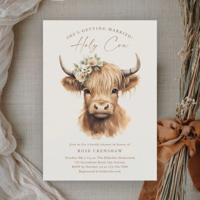 Elegant Boho Highland Cow Bridal Shower Invitation | Zazzle