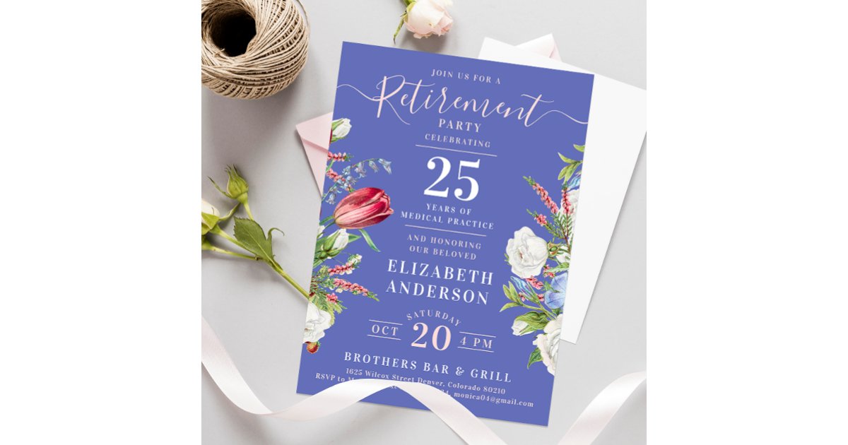 Elegant Boho Lavender Floral Retirement Party Invitation | Zazzle