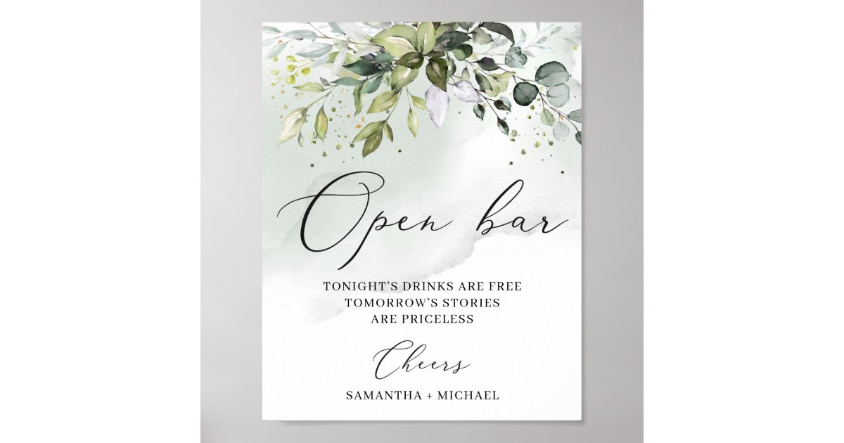Elegant boho Open bar wedding bridal shower sign | Zazzle