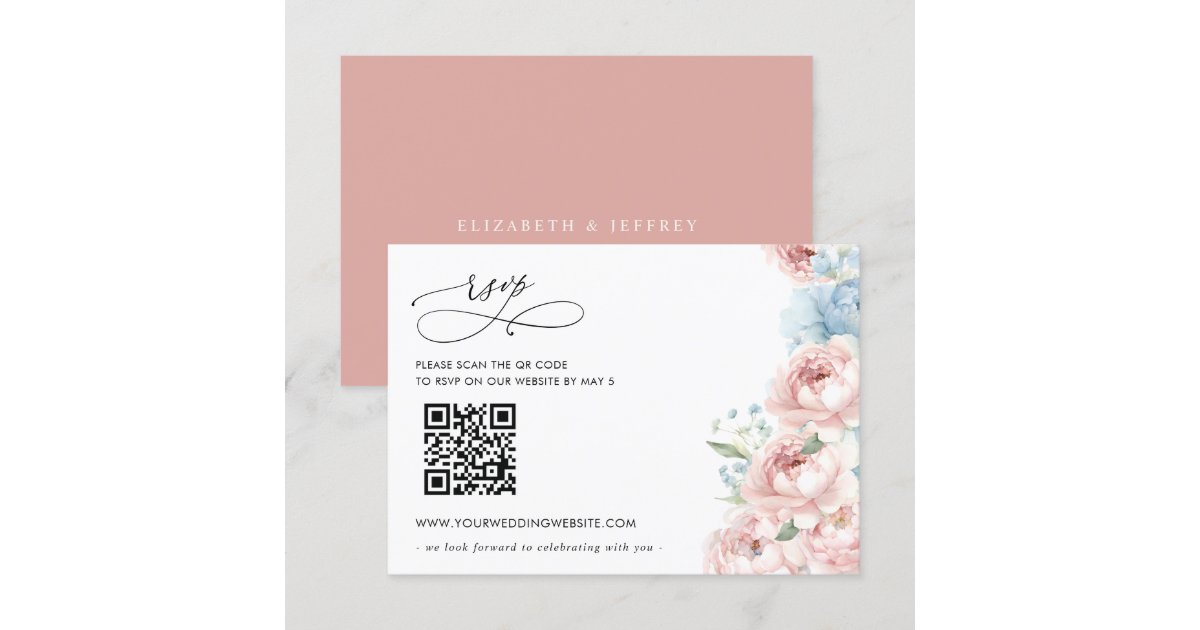 Elegant Boho Summer Spring Blush Floral QR CODE RSVP Card | Zazzle