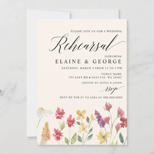 Elegant Boho Summer Wildflowers Rehearsal Dinner Invitation | Zazzle