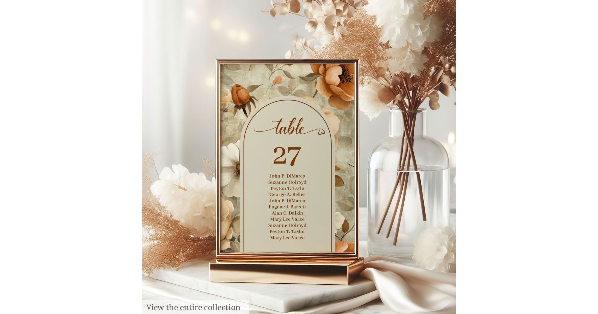 Elegant Boho Terracotta Ivory Sage Floral Wedding Table Number | Zazzle