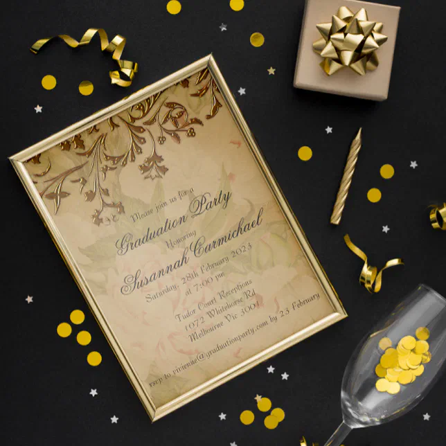 Elegant Boho Vintage Graduation Party Invitation | Zazzle