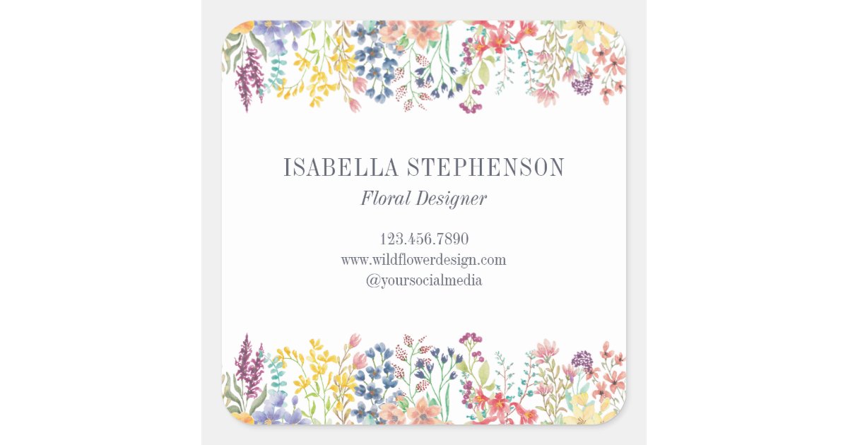 Elegant Boho Watercolor Colorful Wildflower Square Sticker | Zazzle