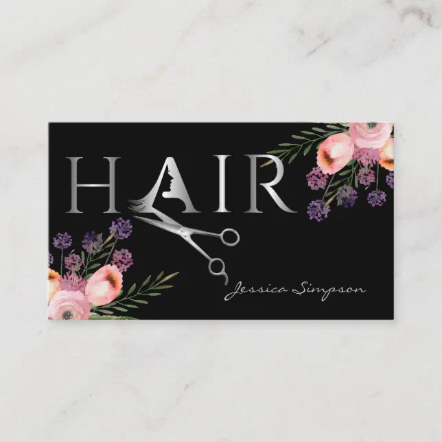 Elegant boho watercolor floral scissors appointment card | Zazzle
