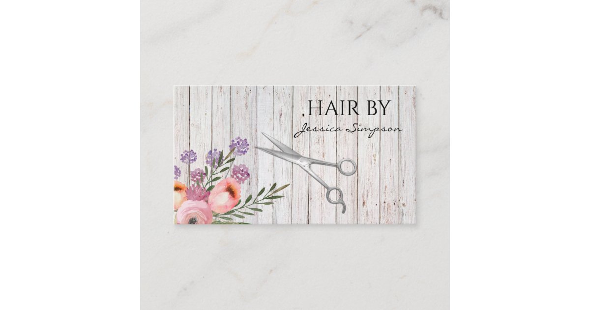 Elegant boho watercolor floral scissors wood appointment card | Zazzle