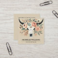 Elegant Boho Western Bull Cow Skull with QR Code Square Business Card ...