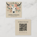 Elegant Boho Western Bull Cow Skull with QR Code Square Business Card ...