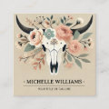 Elegant Boho Western Bull Cow Skull with QR Code Square Business Card ...