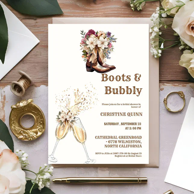 Elegant Boho Western Cowboy Bridal Shower Invitation | Zazzle
