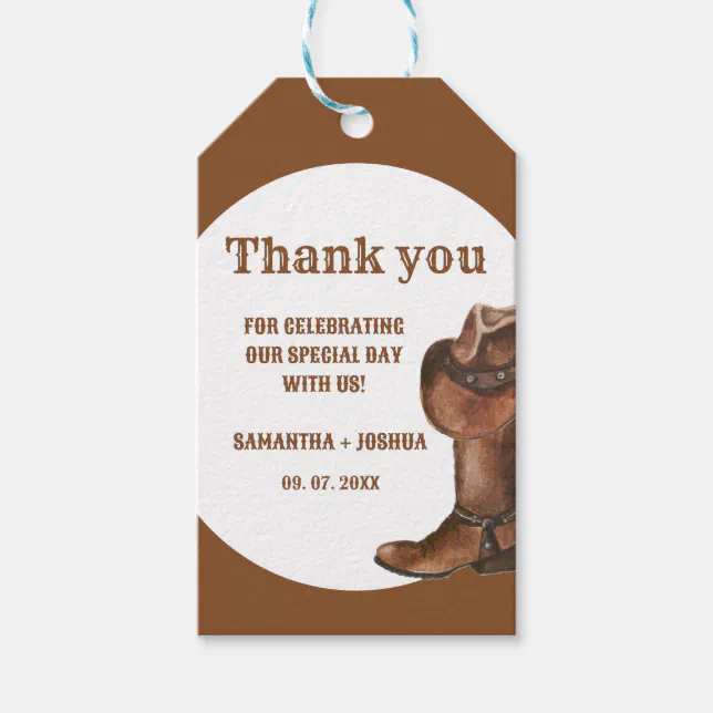 Elegant Boho Western Cowboy Wedding Thank you Gift Tags | Zazzle