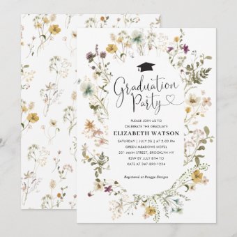 Elegant Boho Wildflower Floral Graduation Party Invitation | Zazzle