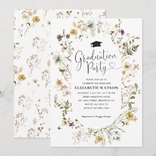 Elegant Boho Wildflower Floral Graduation Party Invitation | Zazzle