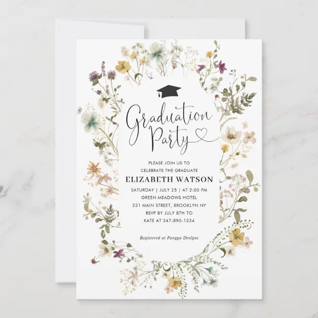 Elegant Boho Wildflower Floral Graduation Party Invitation | Zazzle