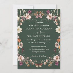 Elegant Boho Wildflower Modern Dark Green Wedding Invitation | Zazzle