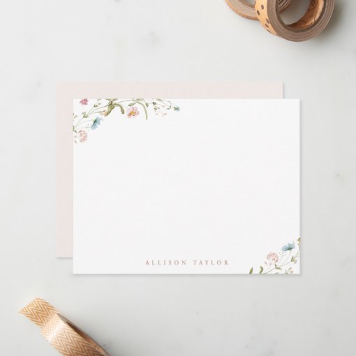 Elegant Boho Wildflower Personalized Stationery Note Card | Zazzle