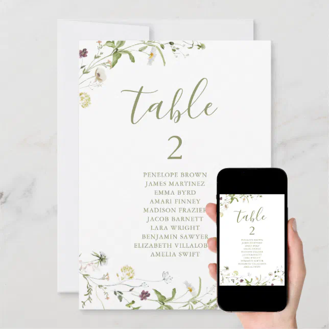 Elegant Boho Wildflower table number seating chart | Zazzle