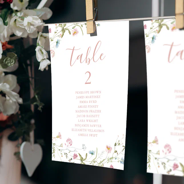 Elegant Boho Wildflower table number seating chart | Zazzle