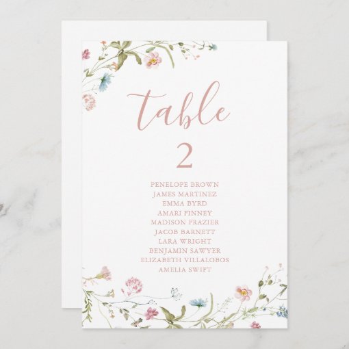 Elegant Boho Wildflower table number seating chart | Zazzle