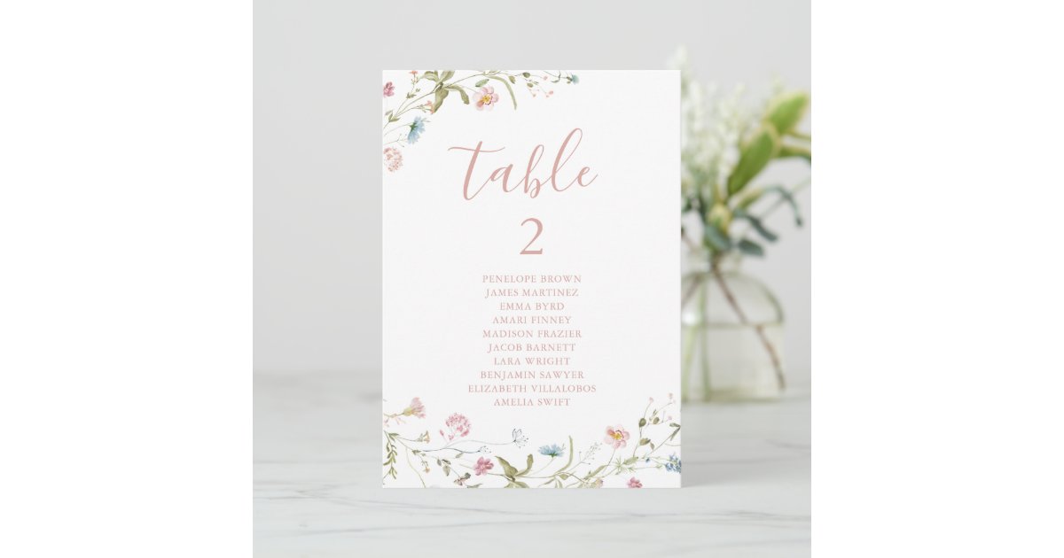 Elegant Boho Wildflower table number seating chart | Zazzle