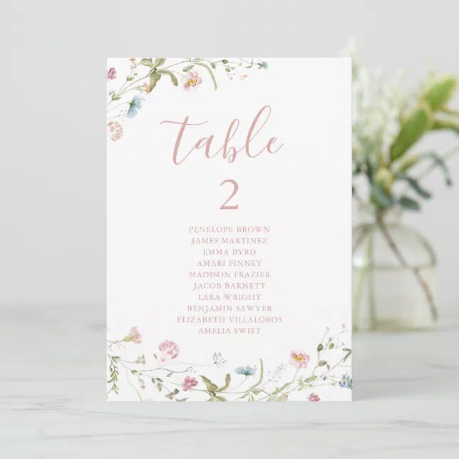 Elegant Boho Wildflower table number seating chart | Zazzle