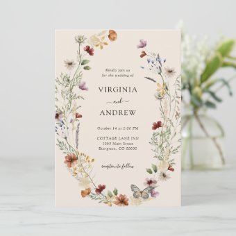 Elegant Boho Wildflower Wedding Invitation | Zazzle