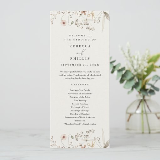 Elegant Boho Wildflower Wedding Program | Zazzle
