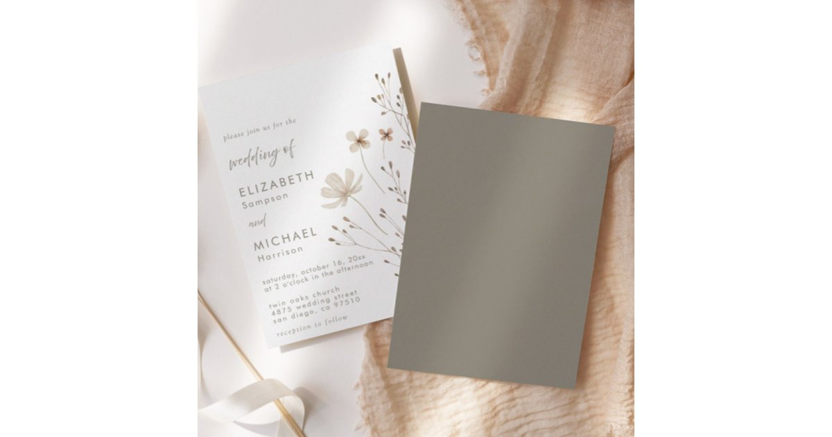 Elegant Boho Wildflowers Floral Wedding Invitation | Zazzle