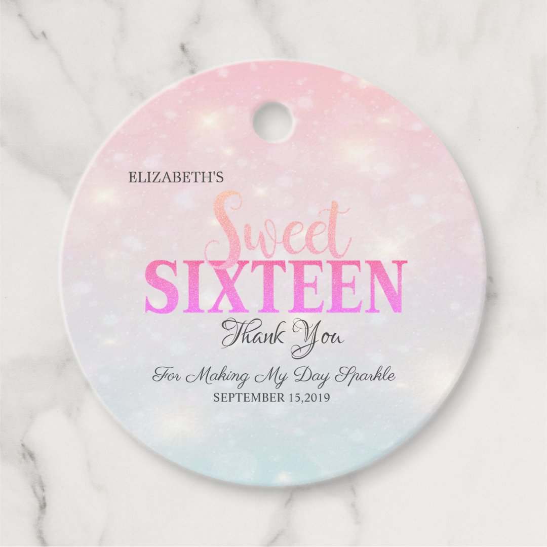 Elegant Bokeh, Glitter Sweet 16 Favor Tags | Zazzle