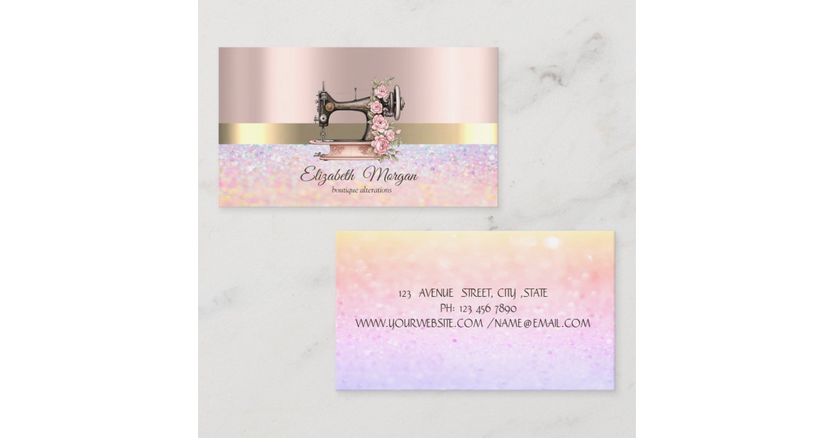 Elegant Bokeh Gold Stripe,Sewing Machine Business Card | Zazzle