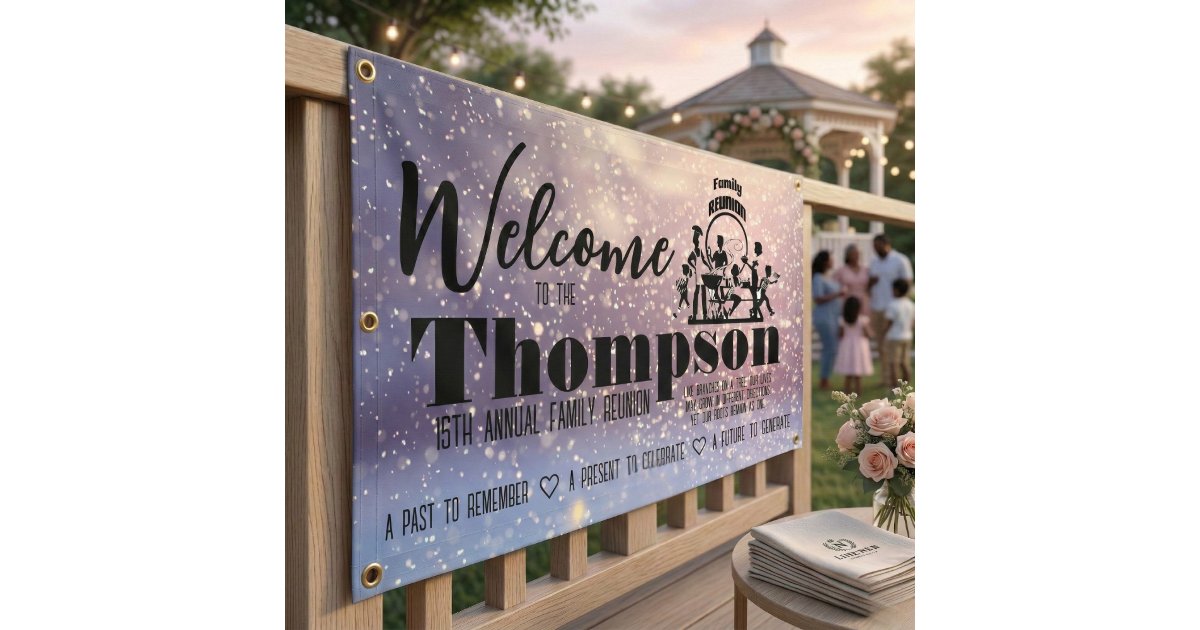Elegant Bokeh Lights Custom Family Reunion Welcome Banner | Zazzle