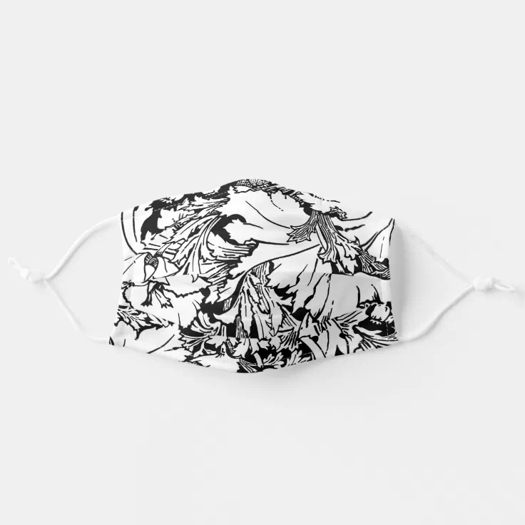 Elegant Bold Black & White Poppy Floral Adult Cloth Face Mask | Zazzle