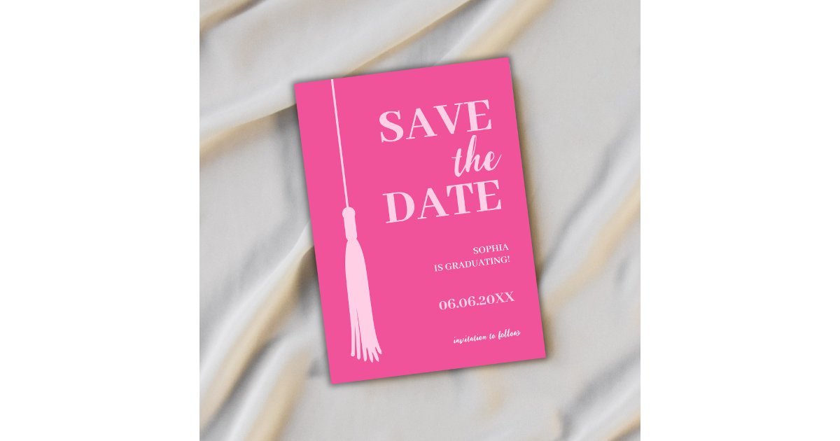 Elegant Bold Pink Grad Tassel Graduation Save The Date | Zazzle
