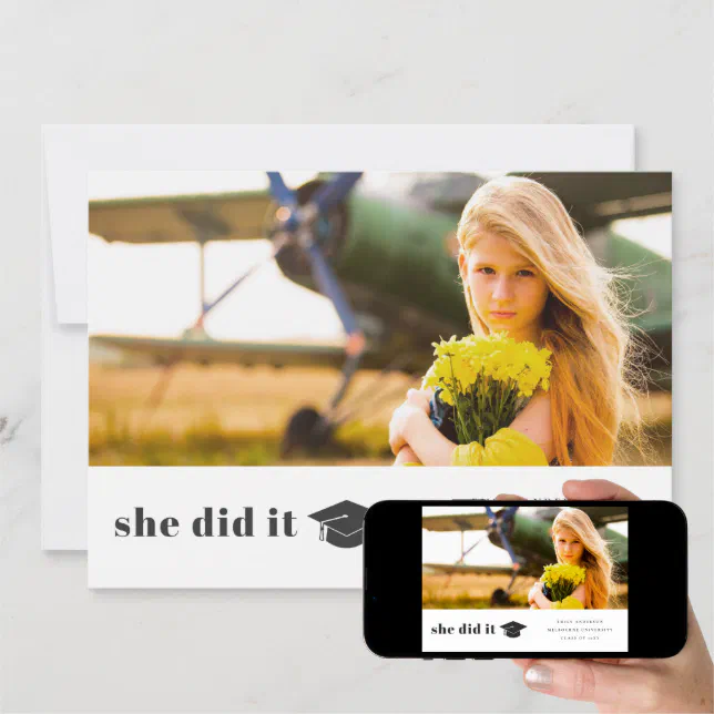 Elegant Bold Typography Graduation Cap Photo Announcement | Zazzle