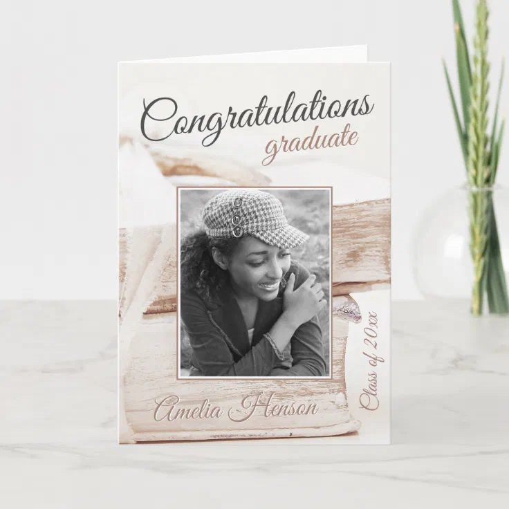 Elegant Books Graduate Photo Graduation Card | Zazzle