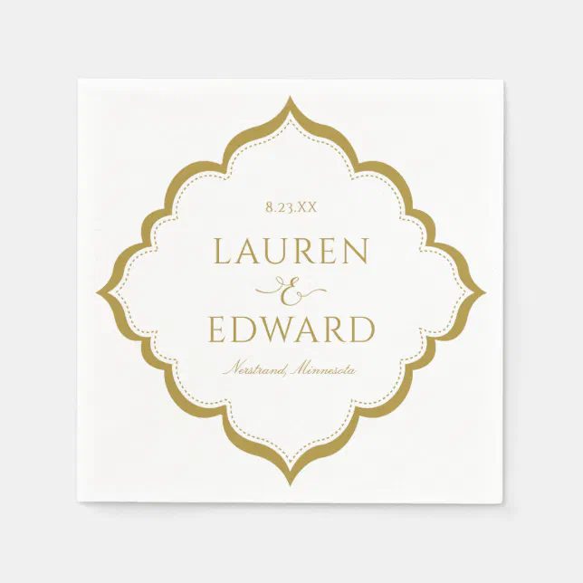 Elegant Border Wedding Cocktail Napkins (Gold) | Zazzle
