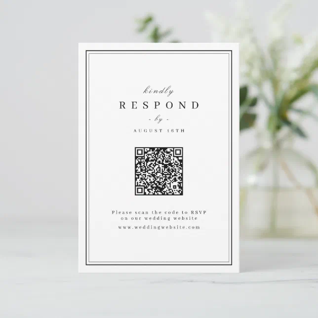 Elegant borders black and white minimalist wedding RSVP card | Zazzle