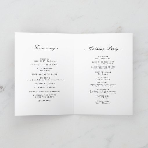 Elegant borders black white minimalist wedding program | Zazzle