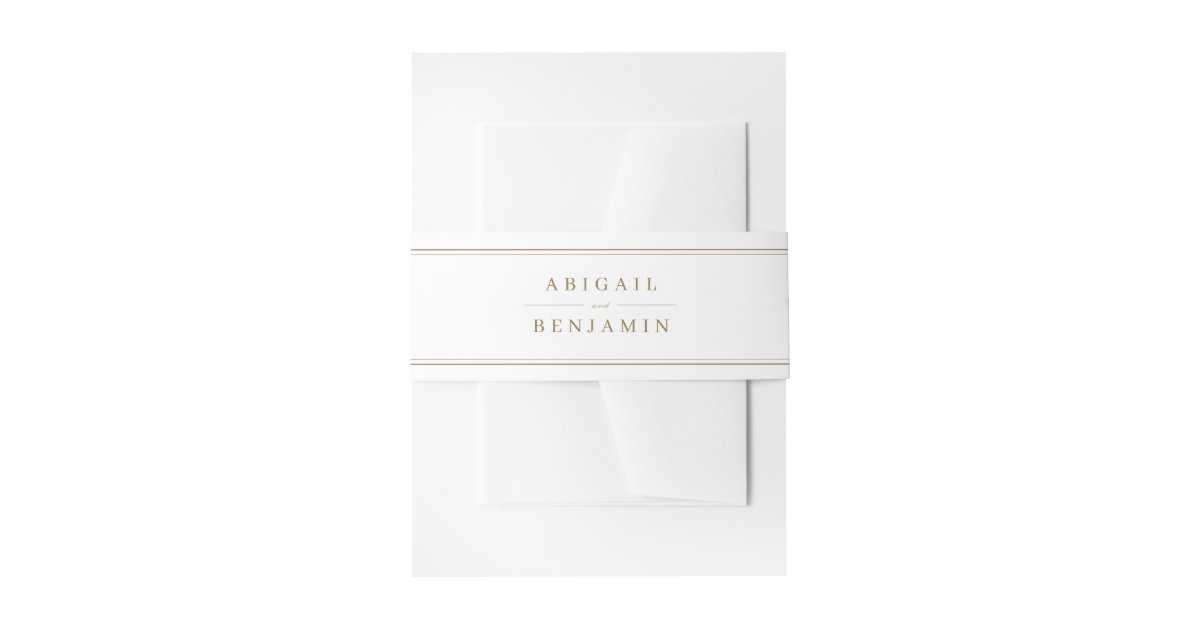Elegant borders gold classy minimalist wedding invitation belly band ...