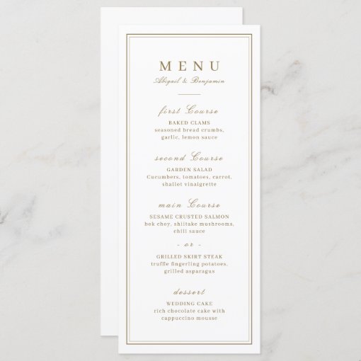 Elegant borders gold classy minimalist wedding menu | Zazzle