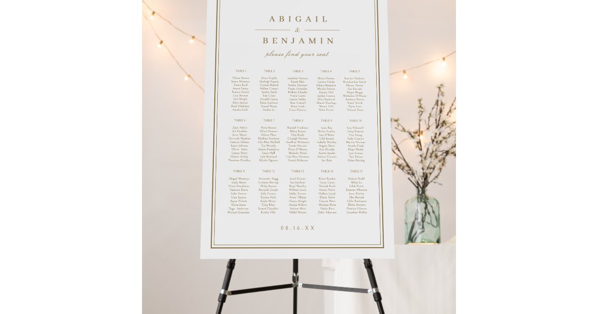 Elegant borders gold classy Wedding Seating Chart Foam Board | Zazzle
