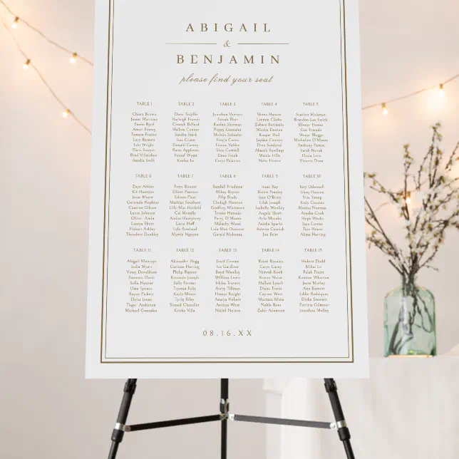 Elegant borders gold classy Wedding Seating Chart Foam Board | Zazzle