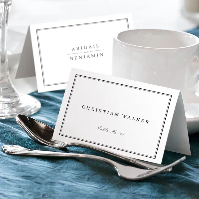 Elegant Borders Minimalist Foldable Place Card | Zazzle