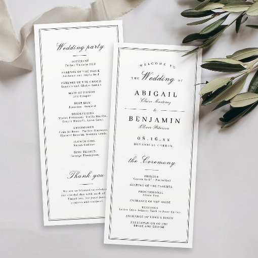 Elegant borders minimalist wedding program | Zazzle