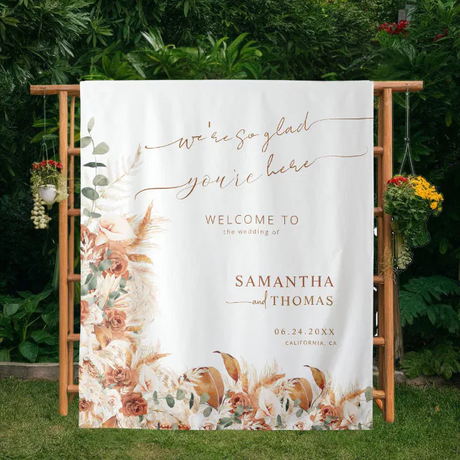 Elegant Botanic Greenery Wedding welcome backdrop | Zazzle