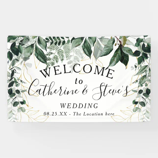 Elegant Botanic Greenery Wedding welcome backdrop Banner | Zazzle