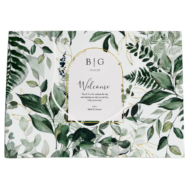 Elegant Botanic Greenery wedding welcome Large Gift Bag | Zazzle