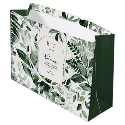 Elegant Botanic Greenery wedding welcome Large Gift Bag | Zazzle