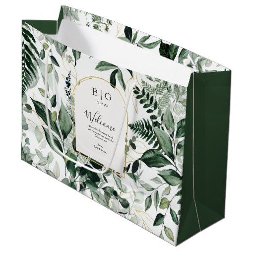 Elegant Botanic Greenery wedding welcome Large Gift Bag | Zazzle